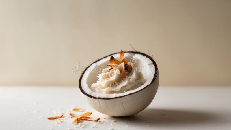 Delicious Coconut Dessert Served in a Natural Shell. Stock Photo ...