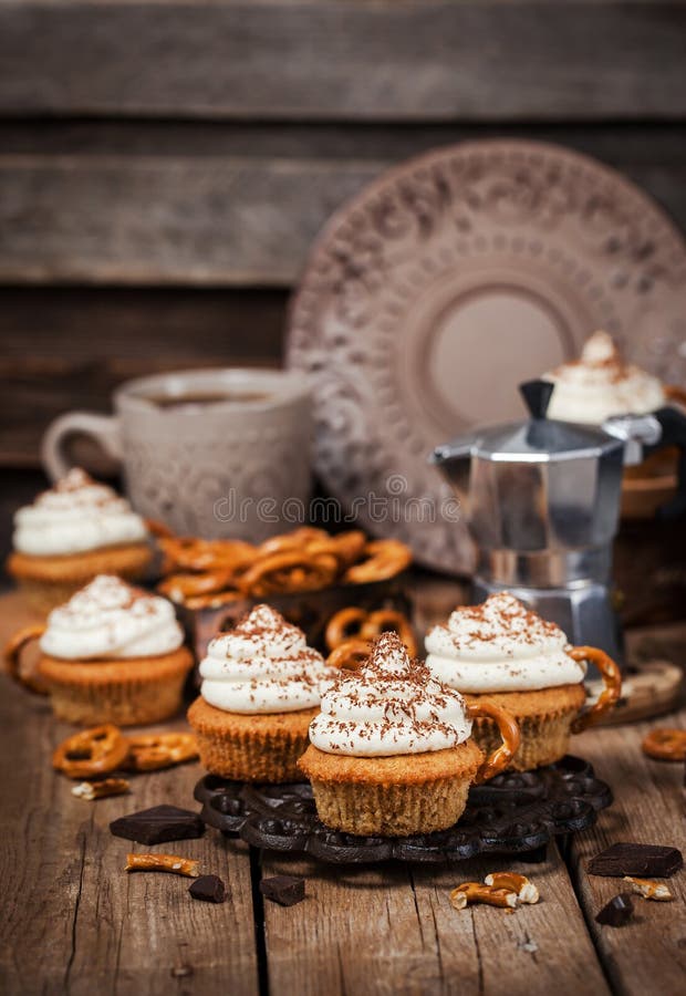 Delicious Coffee Cupcakes Decorated Like a Cappuccino Cup Stock Photo ...
