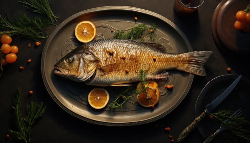 Delicious Cooked Fish Platter - Culinary Excellence - Generative AI ...