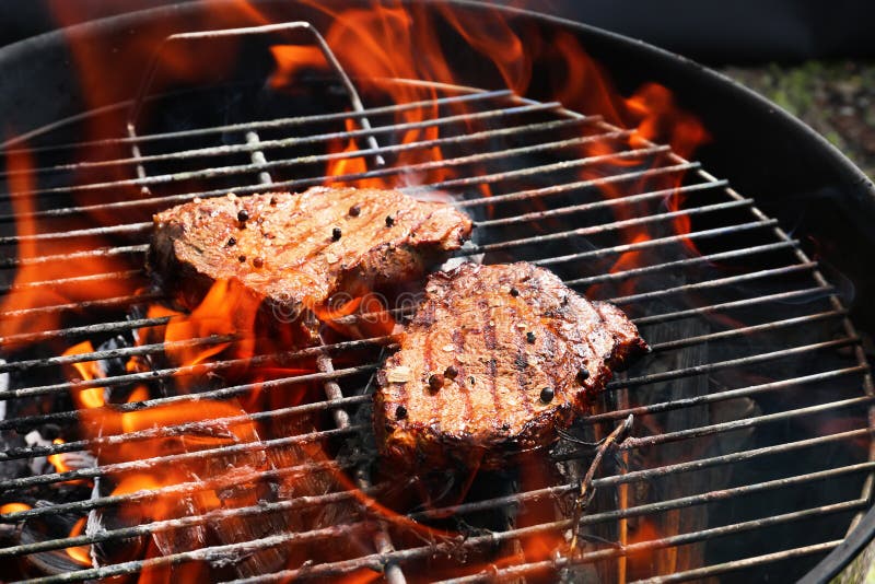 Delicious Cooked Meat on Barbecue Grill Stock Photo - Image of fresh ...