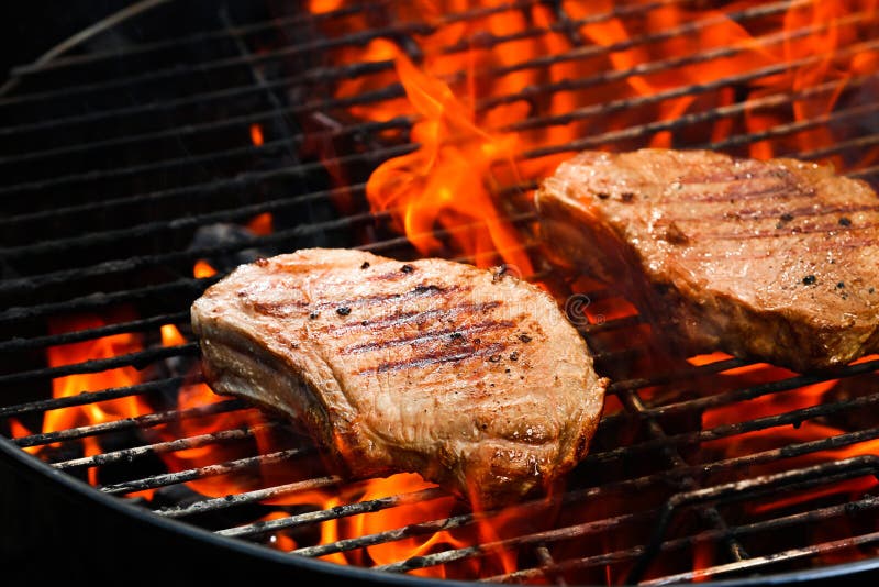Delicious Cooked Meat on Barbecue Grill Stock Photo - Image of heat ...
