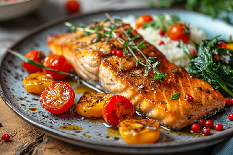 Delicious Cooked Salmon Fish Fillets. Stock Illustration - Illustration ...