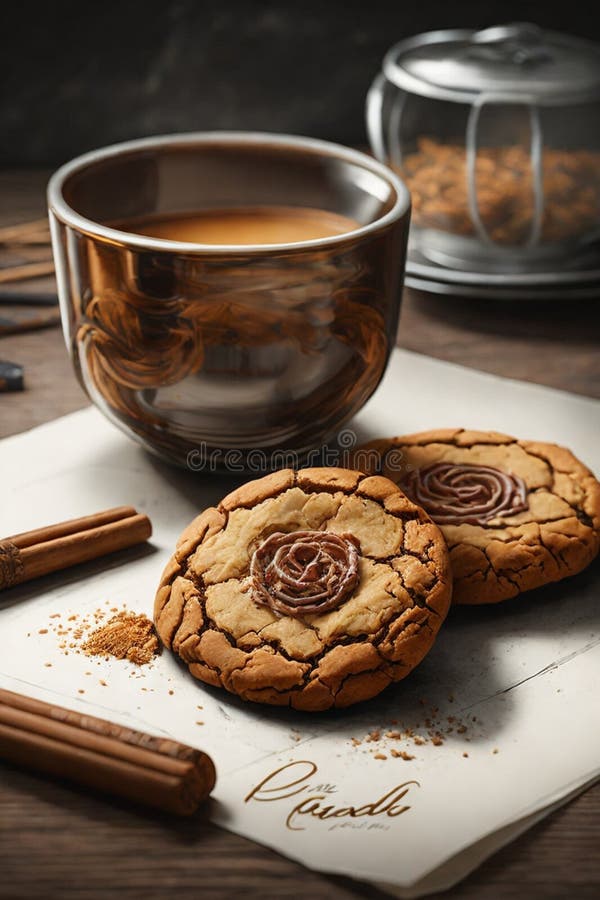 Delicious Cookies with Chocolate for Coffee. a Cup of Coffee. Table ...