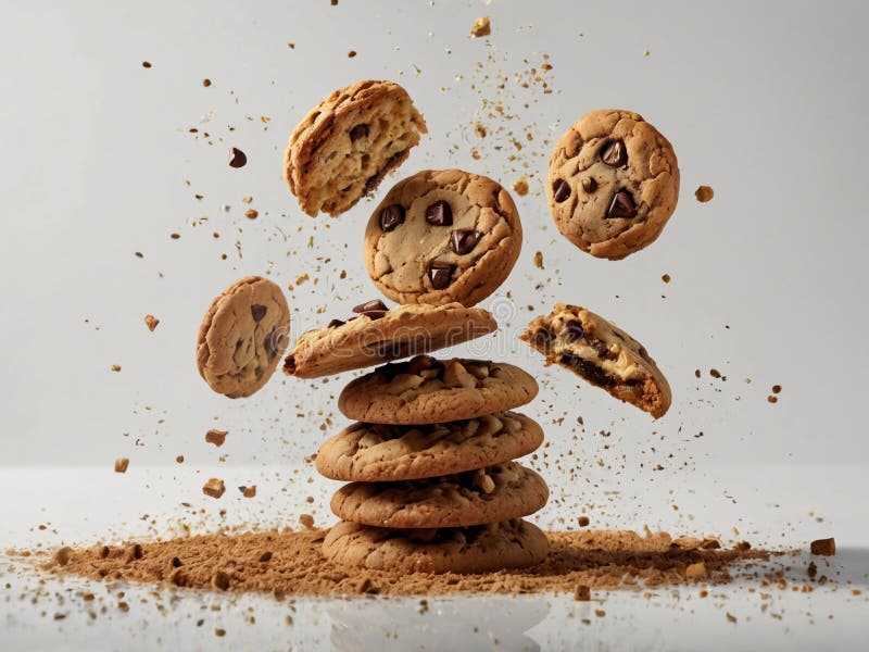 Delicious Cookies Floating with Crumbs Exploding in Motion, Isolated on ...
