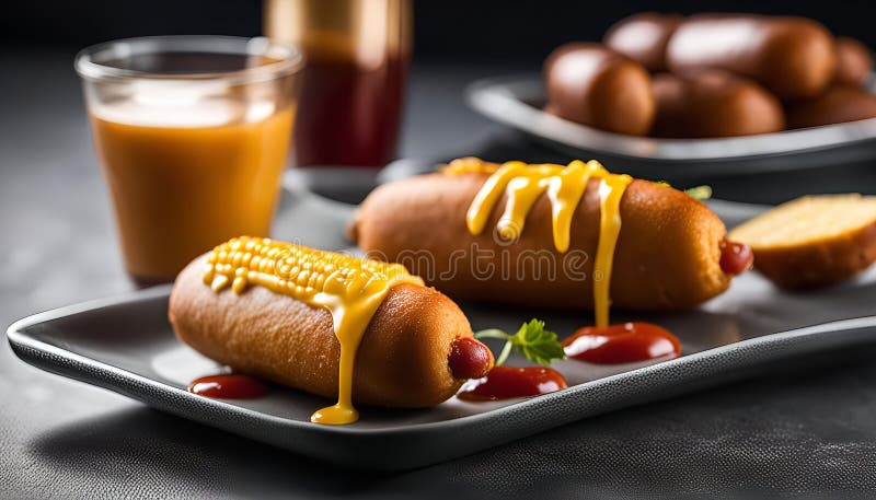 Delicious Corn Dog with Cheese and Ketchup Stock Illustration ...