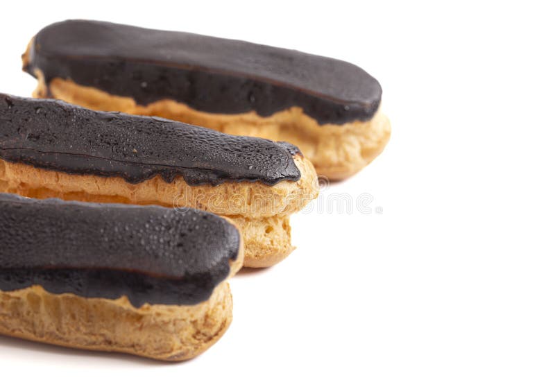 Delicious Cream Filled Chocolate Eclair Pastry Isolated on a White ...