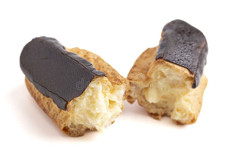 Delicious Cream Filled Chocolate Eclair Pastry Isolated on a White ...