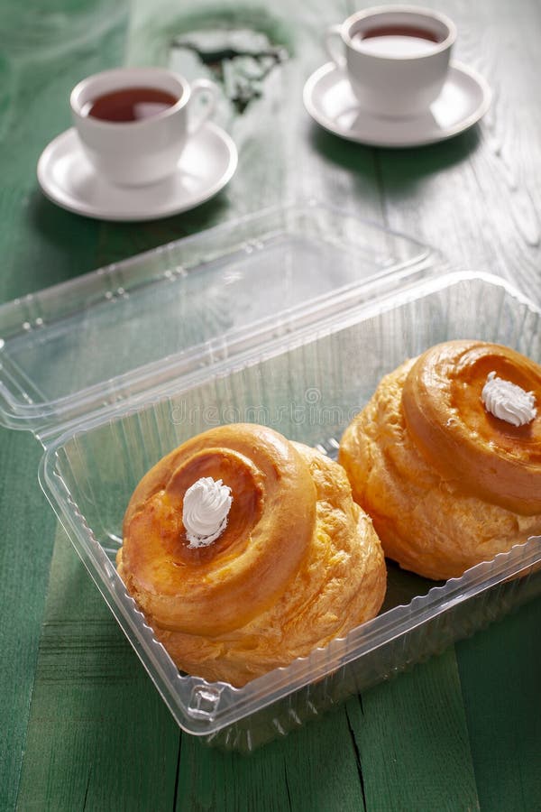 Delicious Cream Puff in Plastic Container Stock Image - Image of food ...