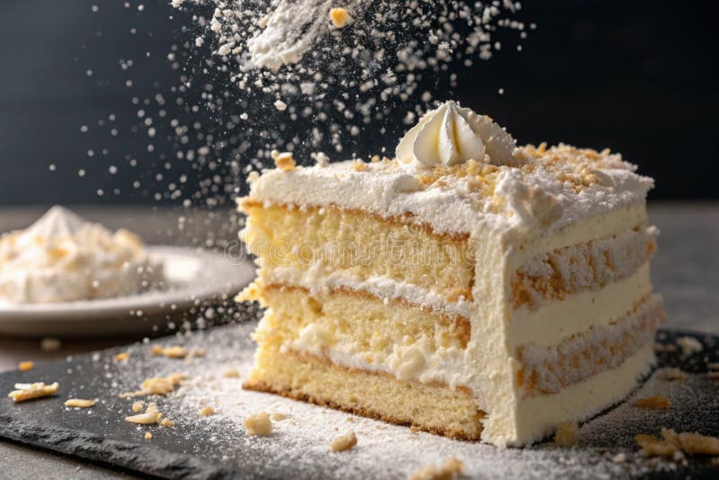 Delicious Creamy Cake Slice Exploding with Powdered Sugar - Generated ...