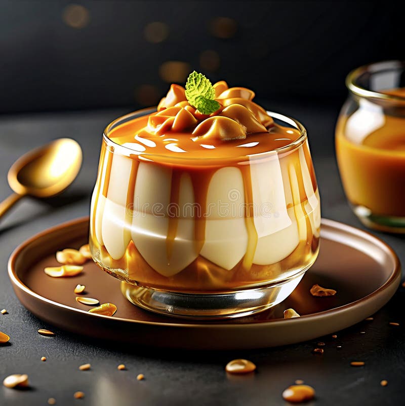 Delicious Creamy Caramel Pudding Served in a Glass Stock Illustration - Illustration of ...