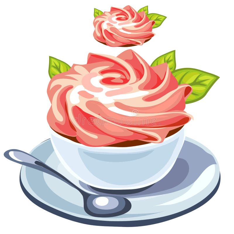 Delicious Creamy Dessert in Plate with Spoon Stock Vector ...