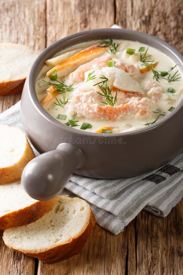 Delicious Creamy Fish Soup with Cod and Salmon Close-up in a Bowl ...