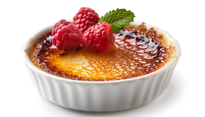Delicious Creme Brulee in Ceramic Ramekin Isolated on White Stock Photo ...