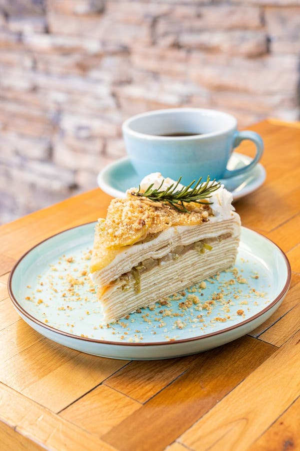 Delicious Crepe Cake Inside a Coffee Shop Stock Photo - Image of drink ...