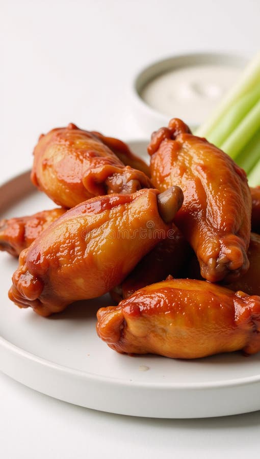 Delicious Crispy Barbecue Chicken Wings Set Against a Clean White ...