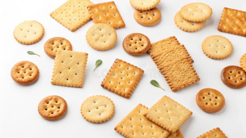 Delicious Crispy Crackers of Different Shapes Lying on White Background ...