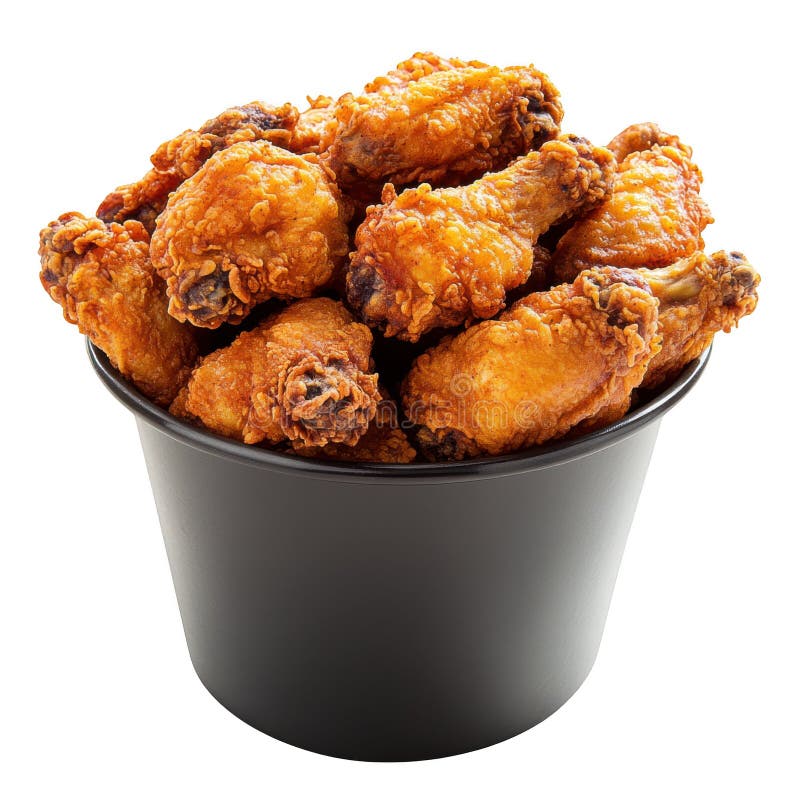Delicious Crispy Fried Chicken Wings in a Bucket on Transparent ...