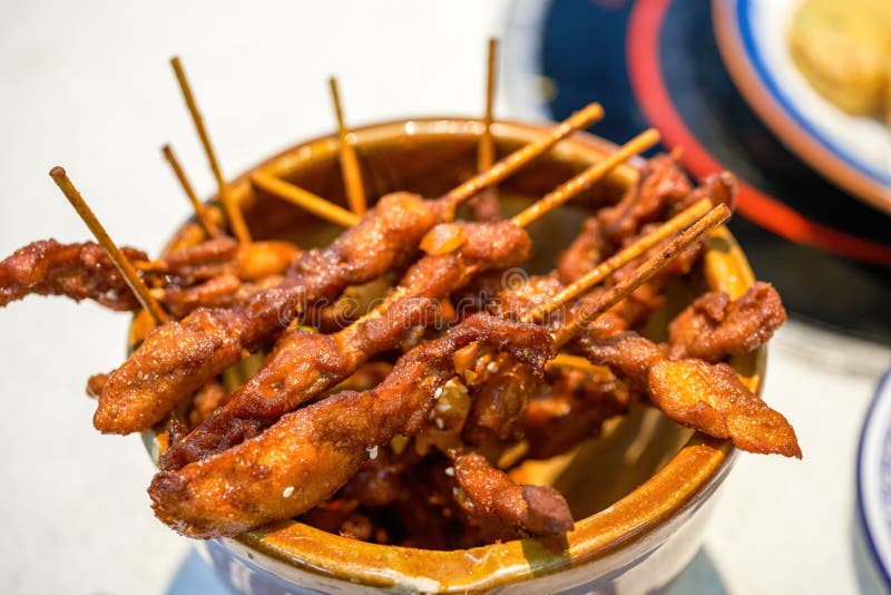 A Delicious and Crispy Fried Rabbit Skewers Stock Photo - Image of ...