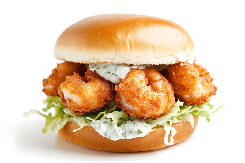 Delicious Crispy Shrimp Burger with Creamy Sauce Stock Illustration ...
