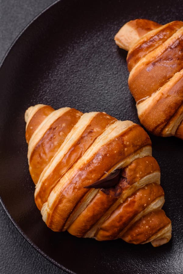 Delicious Crispy Sweet Croissant Cornet with Chocolate Stock Photo ...