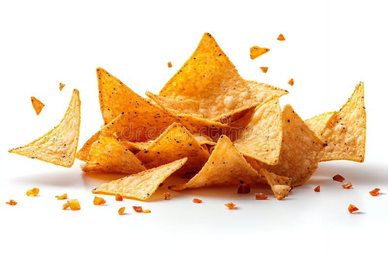 Delicious Crispy Tortilla Chips Falling Isolated on White Background ...