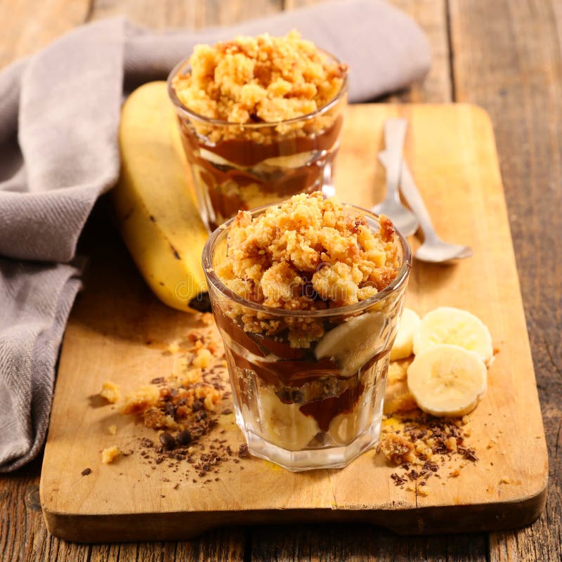 Crumble with Banana and Chocolate Stock Photo - Image of crumble ...