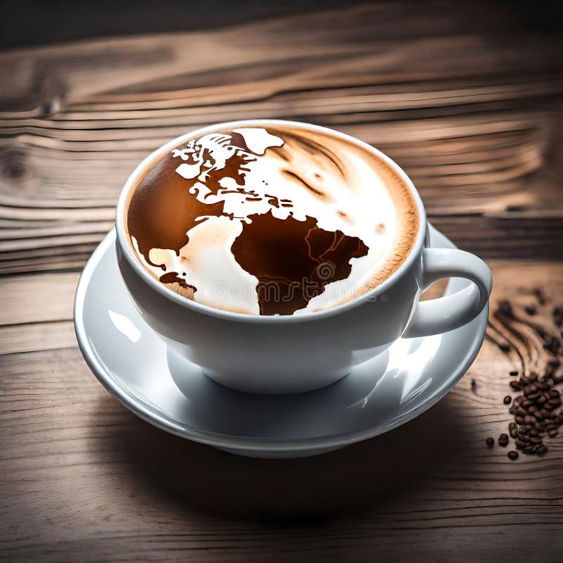 Delicious Coffee with World Map in the Foam - Ai Generated Image Stock ...