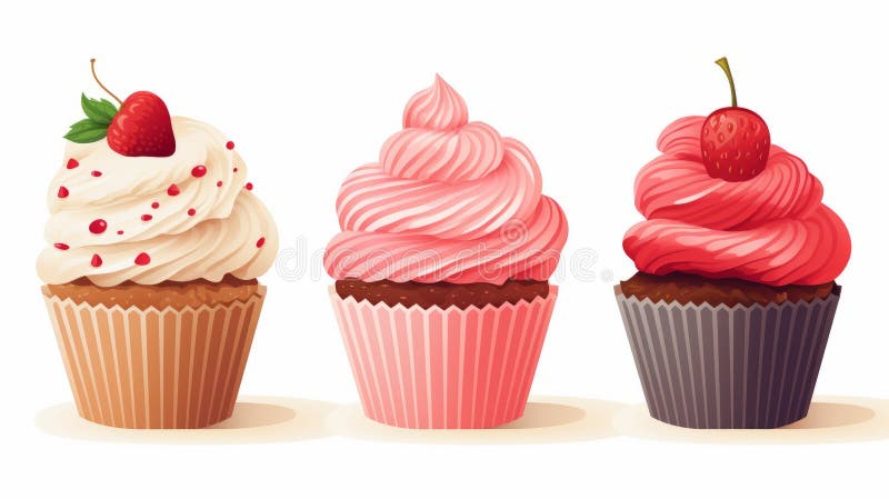 Delicious Cupcake Designs in Light Red and Dark Pink Stock Illustration ...