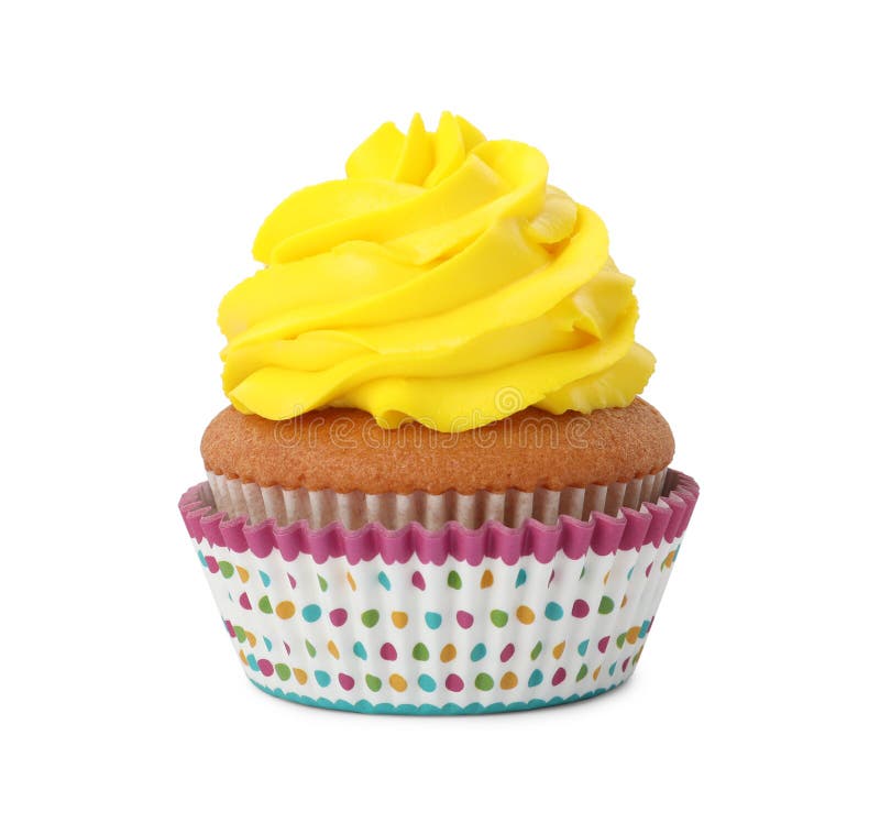 Delicious Cupcake with Yellow Cream Isolated on White Stock Photo ...