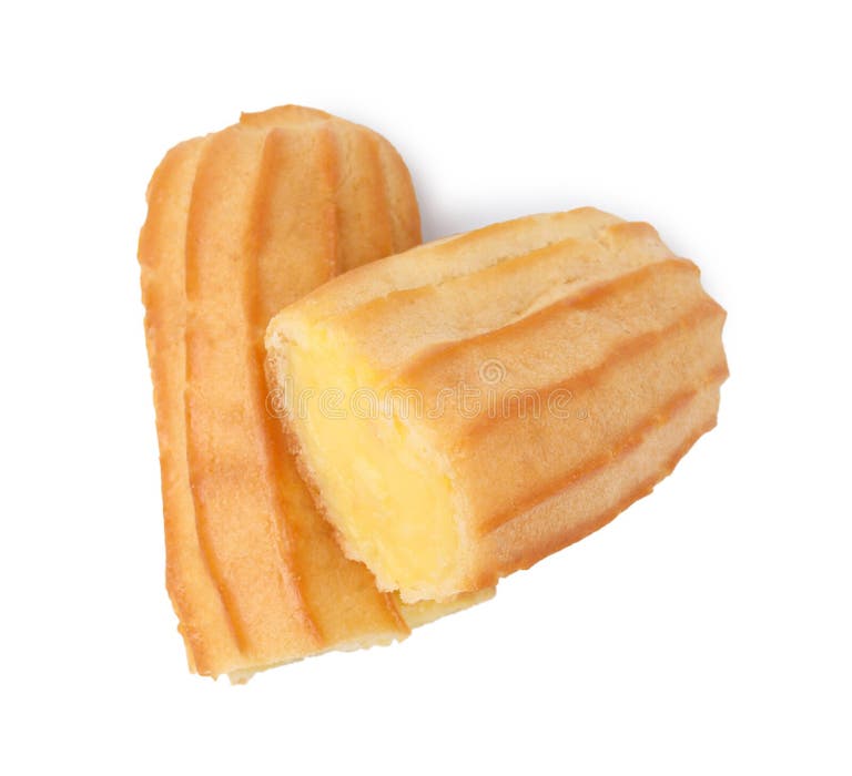 Delicious Cut Eclair Isolated on White, Top View Stock Photo - Image of ...
