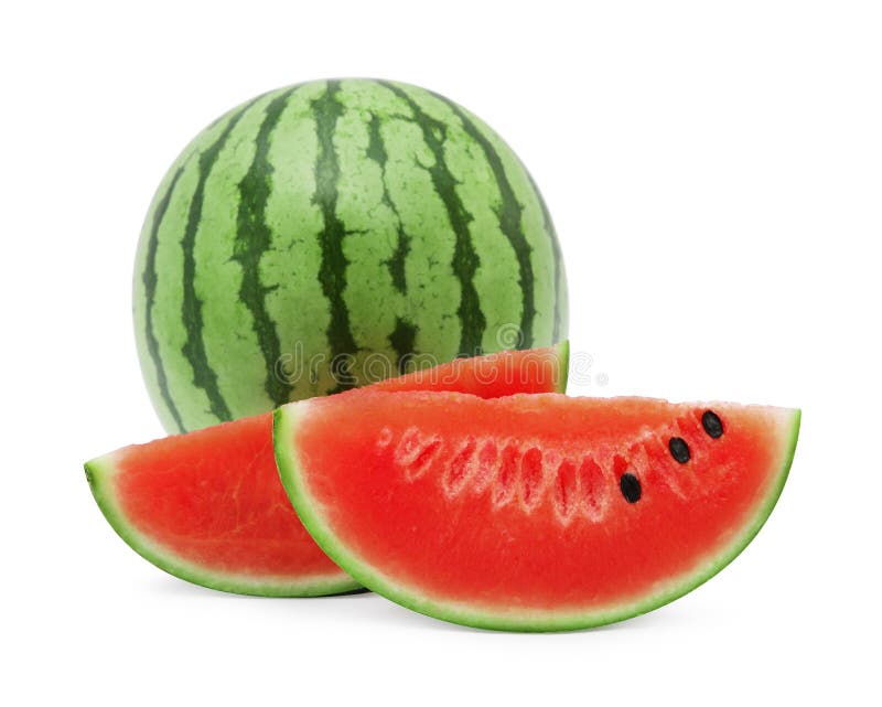 Delicious Cut and Whole Ripe Watermelons Isolated on White Stock Image ...