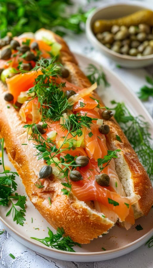 Delicious Danish Open Faced Sandwich with Fish, Garnished with Capers ...