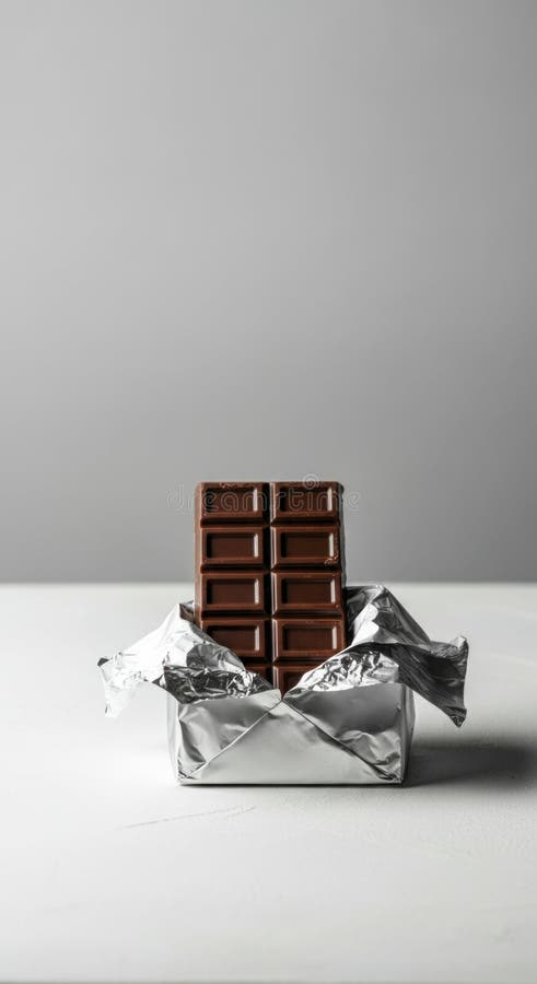 Delicious Dark Chocolate Bar Unwrapped on a Minimalist Gray Background ...