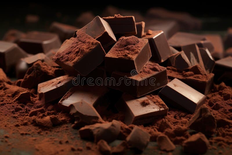 Delicious Dark Chocolate on Black Table, Closeup Stock Illustration ...
