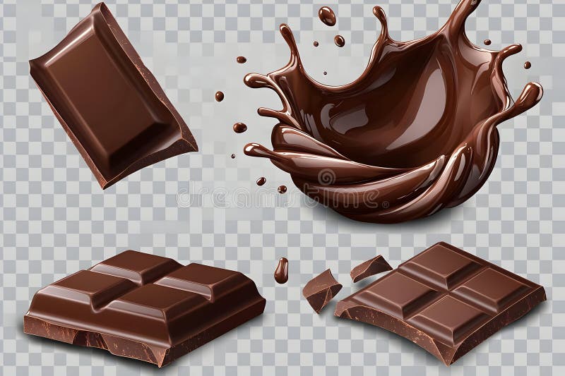 Delicious Dark Chocolate Meltdown: Squares, Splash, and Broken Pieces ...