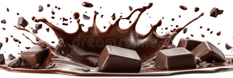 Delicious Dark Chocolate Splash with Chocolate Cubes on White ...