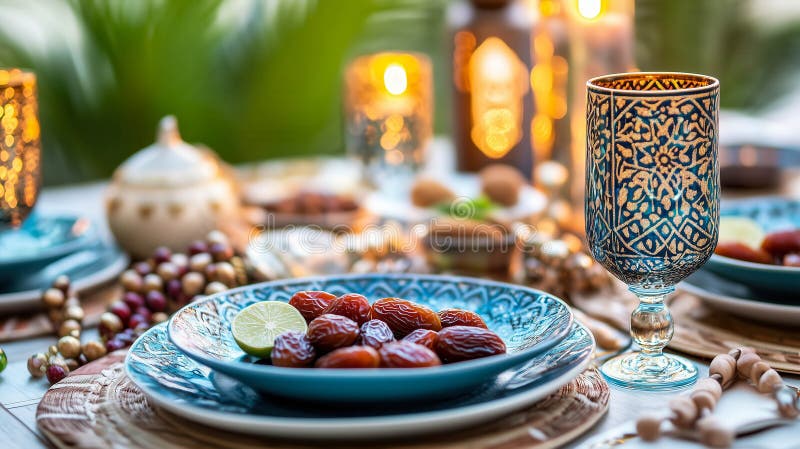 Ramadan Iftar Dinner Table Setting with Dates, Lime, and Traditional ...