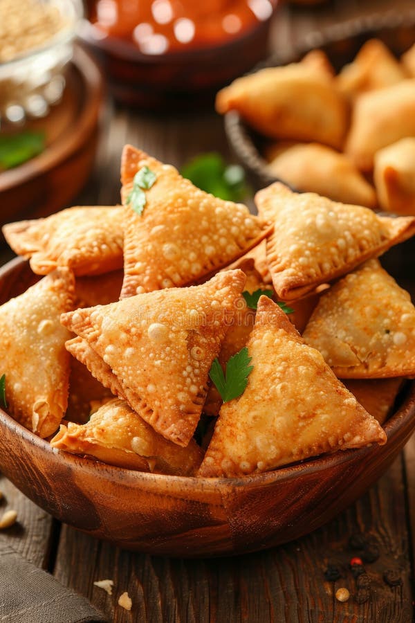 Delicious Deep-fried Samosas, in a Wooden Bow, , Perfect Image for ...