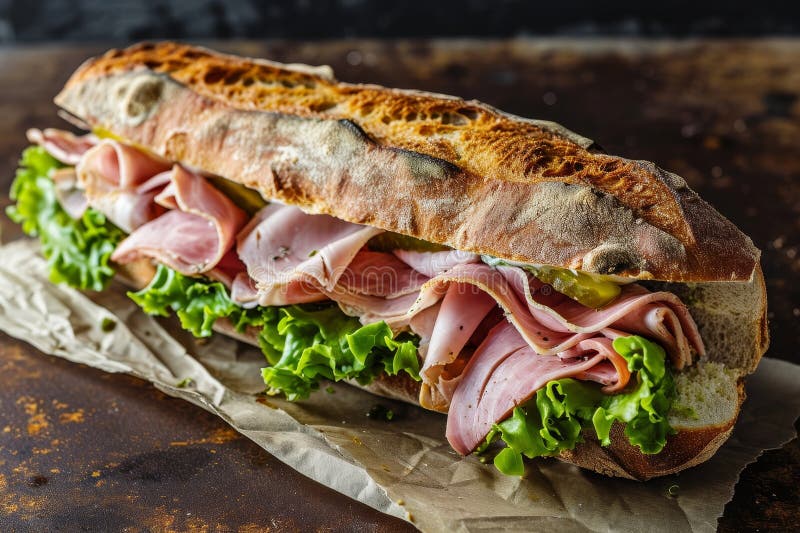 Delicious Deli Sandwich on Rustic Bread Stock Illustration ...