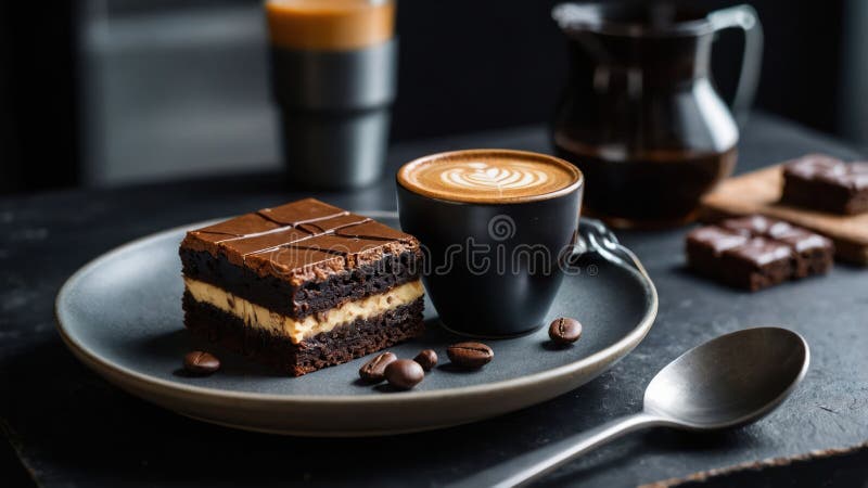 A Delicious Dessert and Coffee Setup on a Dark Surface, Perfect for a ...