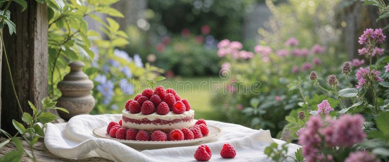 A Delicious Dessert Featuring Fresh Raspberries in a Beautiful Garden ...