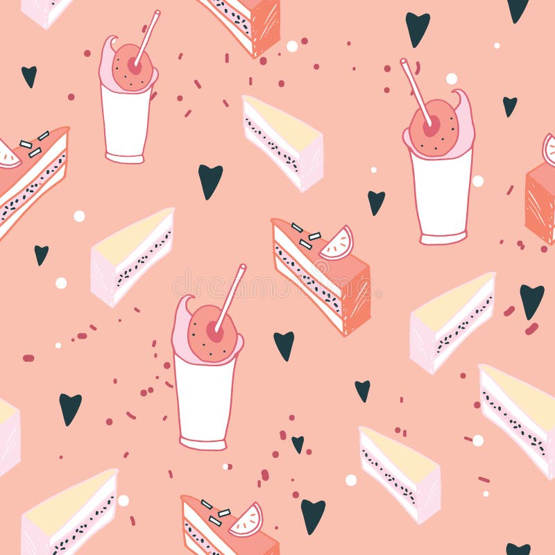 Delicious Dessert Food Seamless Background Pattern Cakes And Milkshakes