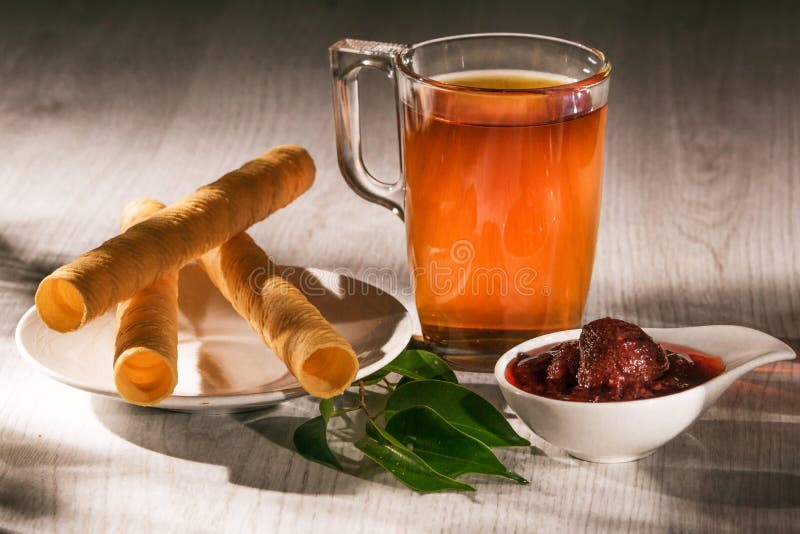 Delicious dessert with tea stock image. Image of long - 135907783