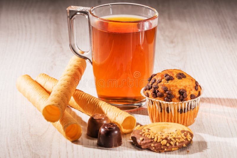 Delicious dessert with tea stock image. Image of sweet - 135907813