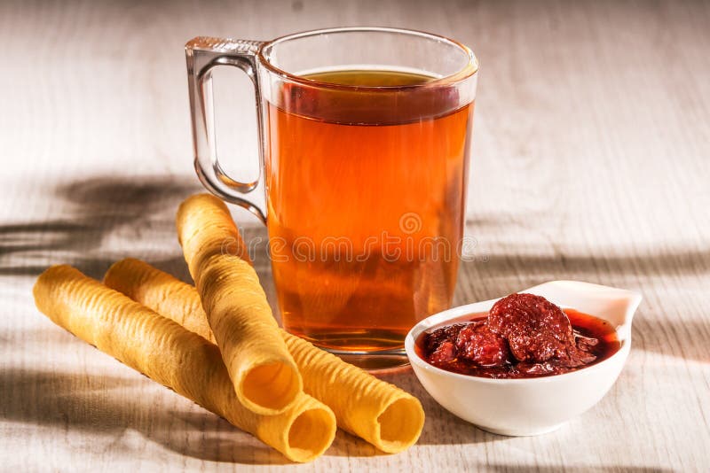 Delicious dessert with tea stock photo. Image of studio - 135907880