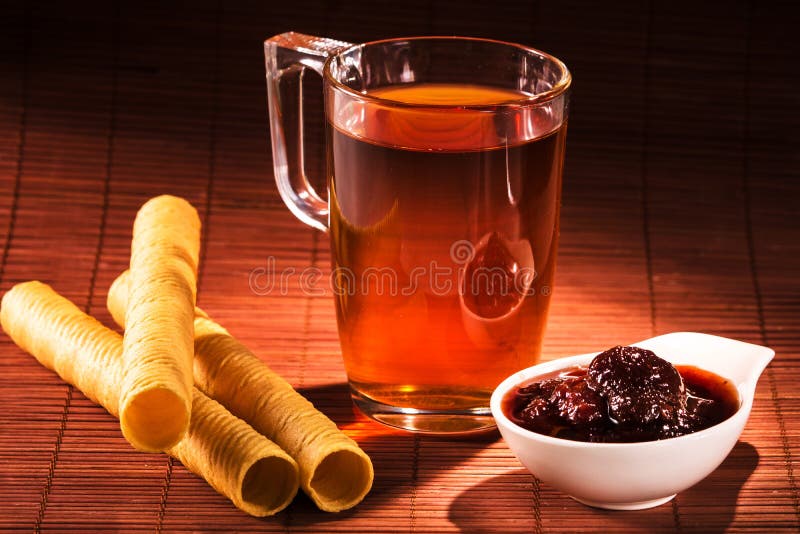 Delicious dessert with tea stock photo. Image of drink - 135907966