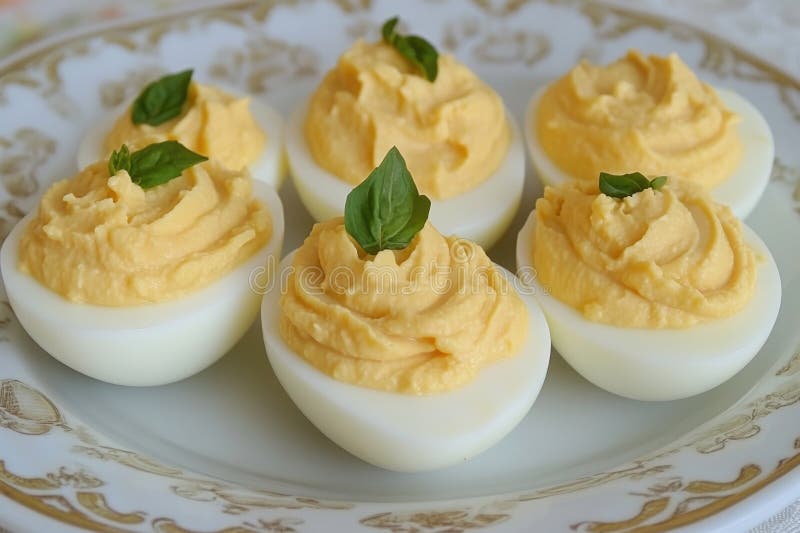 Delicious Deviled Eggs with Fresh Herb Garnish on Elegant Plate Stock Illustration ...