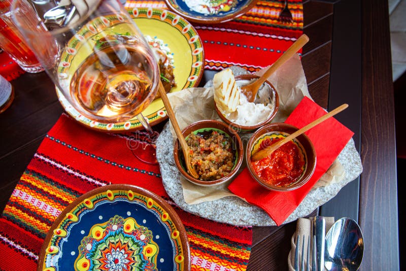 Delicious Different Sauces and Snacks on the Table Stock Image - Image ...