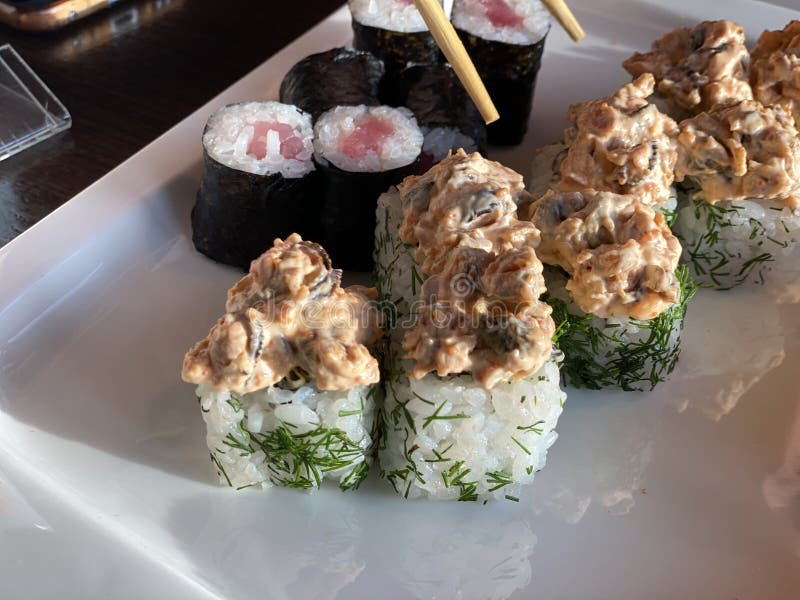 Delicious Different Sushi Set in Restaurant on Table Stock Image ...