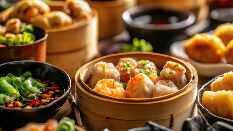 Delicious Dim Sum Assortment Served in Bamboo Steamers with Diverse ...
